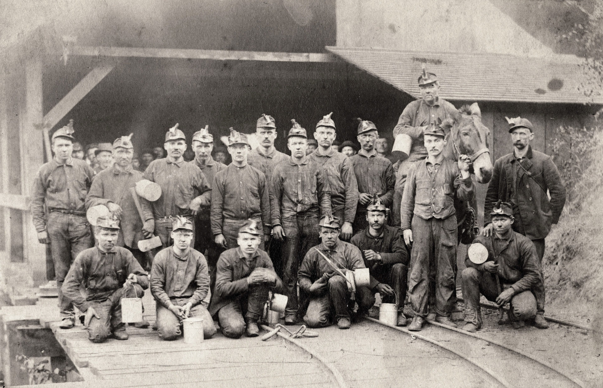 WHEN COAL WAS KING: This image shows 18 coal miners and one horse ...